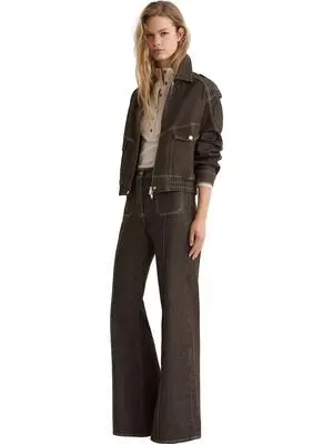 REISS Sakura Patch-pocket Flared Jeans - Brown