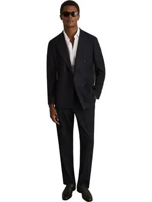 REISS Garrel Straight Leg Pinstripe Trousers - Navy