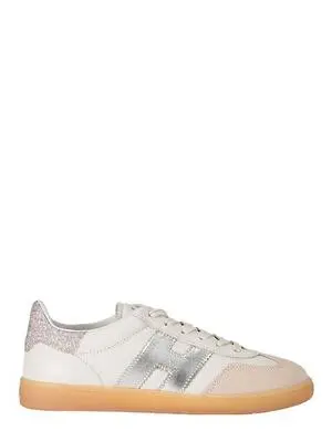 Hogan Leather And Suede Low-top Trainers - Silver Com