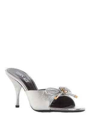 Versace Opera Bow 85mm Patent Mules Silver Versace