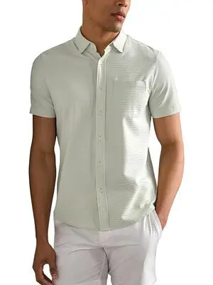 RHONE Commuter Seersucker Regular Fit Short Sleeve Shirt Cool Mint