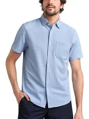 RHONE Commuter Seersucker Regular Fit Short Sleeve Shirt Light Blue