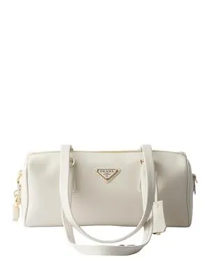 Prada Prada Medium Leather Top-Handle Bag With Padlock White