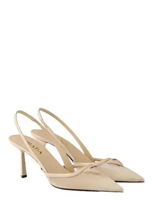 Prada Mesh Slingback Pumps - Travertine Stone