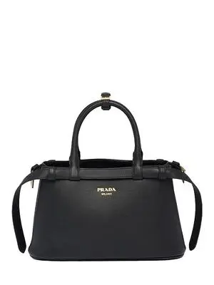 Prada Small Leather Handbag With Double Belt - Black