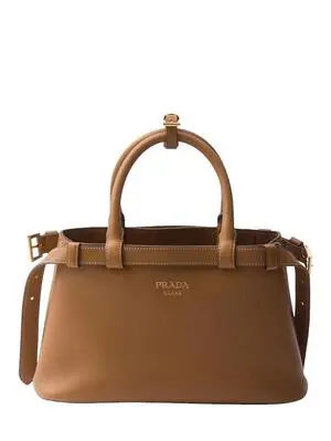 Prada Prada Small Leather Handbag With Double Belt Brown