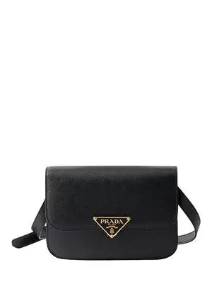 Prada Saffiano Leather Flap Shoulder Bag - Black