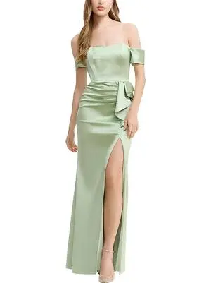Dress The Population Gabrielle Off-the-shoulder Gown - Sage