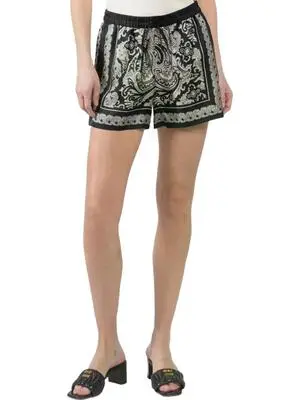 NILI LOTAN Frances Bandana-print Shorts - Black