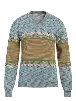 Missoni Wool V-Neck Lightweight Knit Sweater Blue