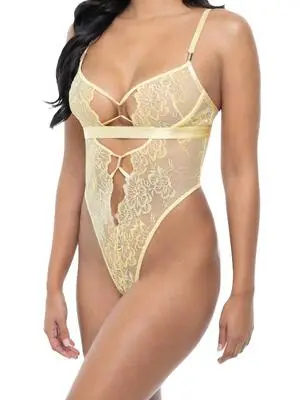 OH LA LA CHERI Pilar Embroidered Underwire Teddy - Botanical Blooms 040/banana