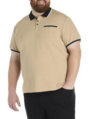 TRUE NATION BY DXL Big & Tall Tipped Polo Shirt - Taupe