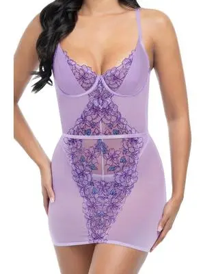 OH LA LA CHERI Underwire Chemise & G-string Set - Graphic Garden 041/lavendula