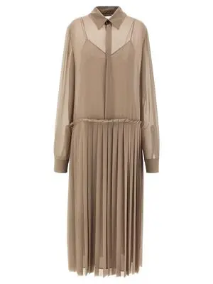 Ami Pleated Midi Dress - Beige