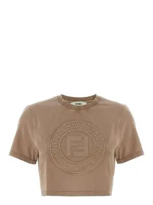 Fendi T-shirt With 3d Roma' Embroidery - Brown