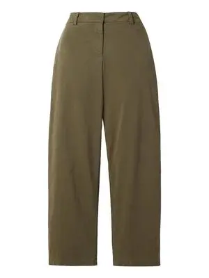 NILI LOTAN Nohan Brushed Cotton-blend Twill Wide-leg Pants - Green