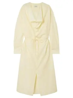 LEMAIRE Asymmetric Belted Cotton-crepe Midi Dress - Yellow
