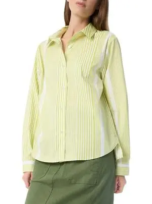 DO BY DEE OCLEPPO Noelle Stripe Cotton Button-up Shirt - Apple Green- Shirting Stripe