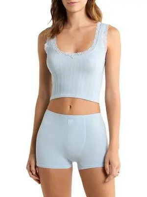 FLORENCE BY MILLS Lace Trim Crop Tank - Powder Blue
