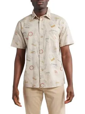 Pendleton Shoreline National Park Print Short Sleeve Cotton Button-up Shirt - Parks Tan