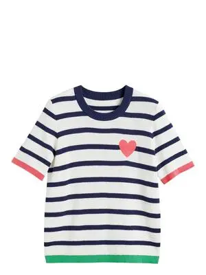 Chinti & Parker Cotton Heart Breton Crochet T-shirt - Cream-navy