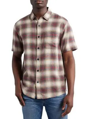 Pendleton Dawson Plaid Short Sleeve Linen Blend Button-up Shirt - Tan/ Brick Plaid