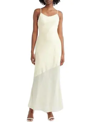 RARE LONDON Satin And Chiffon Maxi Slip Dress - Butter