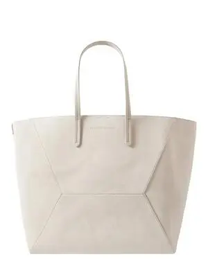 Brunello Cucinelli Bead-embellished Leather-trimmed Paneled Suede Tote - Off-white