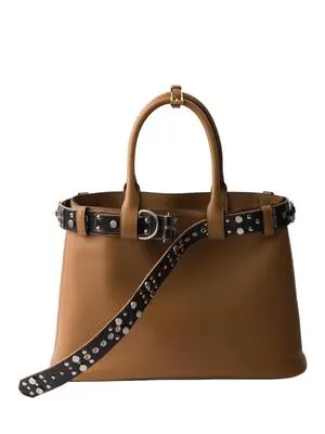 Prada Buckle Leather Handbag - Caramel/black