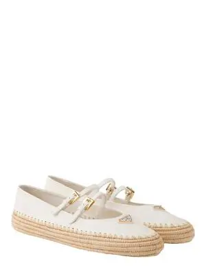 Prada Nappa Leather And Raffia Ballerinas - Ivory