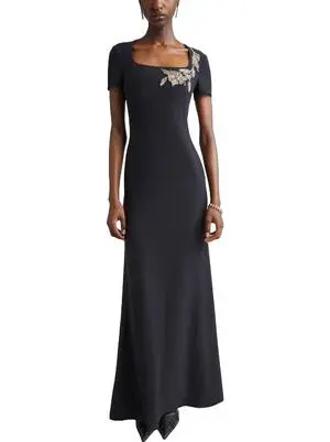 ALEXANDER MCQUEEN McQueen Banshee Embroidery Leaf Crepe Gown