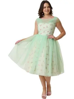 Unique Vintage 1960s Modern Art Swing Dress - Green Floral