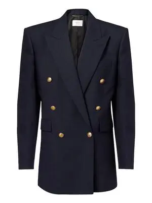 Saint Laurent Double-breasted Wool Chiné Blazer - Blue