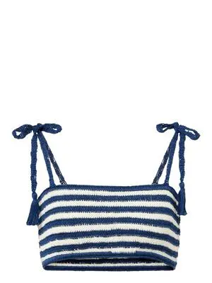 Anna Kosturova Coastal Striped Crochet Crop Top - Blue