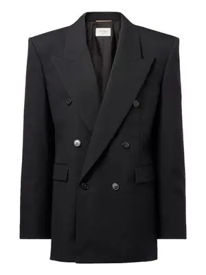 Saint Laurent Double-breasted Wool Canvas Blazer - Black