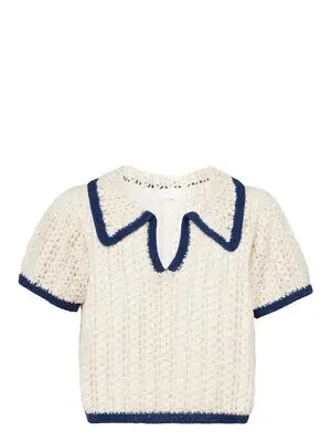 Anna Kosturova Coastal Crochet Polo Shirt - Blue