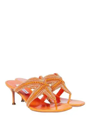 AQUAZZURA Reef Star Beaded Thong Sandals - Orange