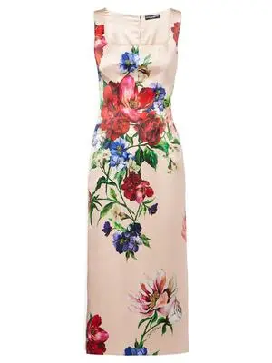 Dolce & Gabbana Floral Satin Midi Dress - Multicoloured