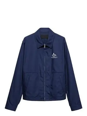 Prada Branded-Print Side-Pocket Woven Jacket Blue