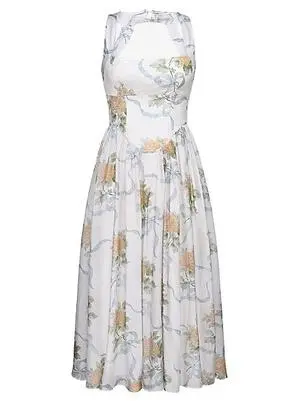 House Of Cb Floral-print Chiffon Midi Dress - Soft Blue Vintage