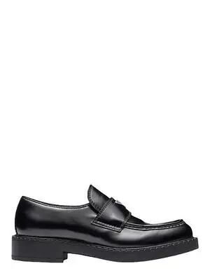 Prada Brushed Leather Loafers - Black