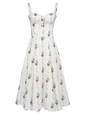 House Of Cb Rosalee Floral-print Stretch-cotton Midi Dress - Cream Floral