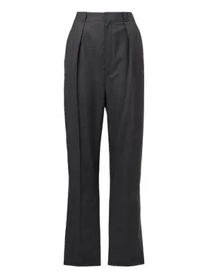 LEMAIRE Pleated Wool Twill Straight Pants - Grey