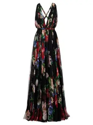 Dolce & Gabbana Floral Pleated Silk Chiffon Gown - Multicoloured