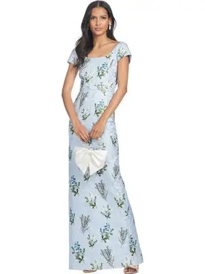 Sachin & Babi Printed Cloque Grace Gown - Cloud Blue Panicle