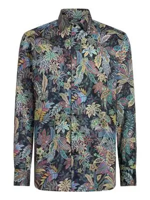Etro Botanical-print Cotton Shirt - Blue