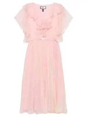 NISSA Floral-appliqué Midi Dress - Pink