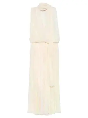 Blumarine Asymmetric Pleated Midi Dress - Neutrals