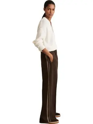 REISS Reiss Robyn Side-Stripe Wide-Leg Trousers Chocolate Brown