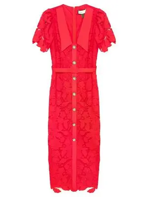 NISSA Lace Midi Dress - Red